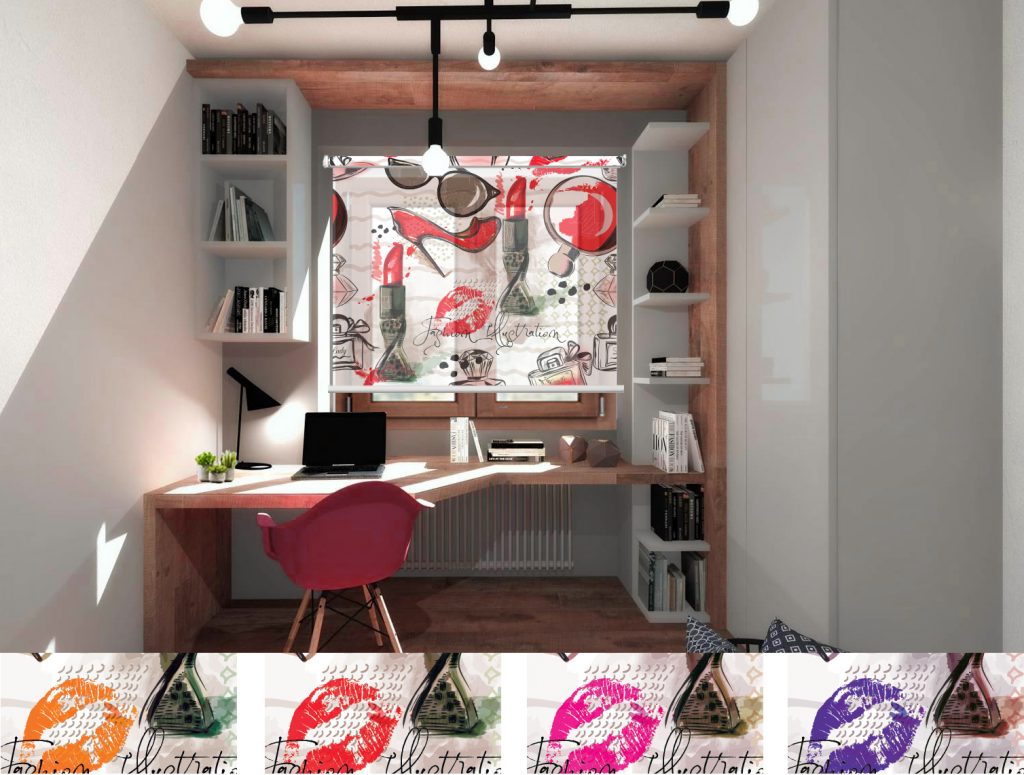 Tenda a rullo camera ragazza rossetto e tacchi su misura | Tendaggi su ...