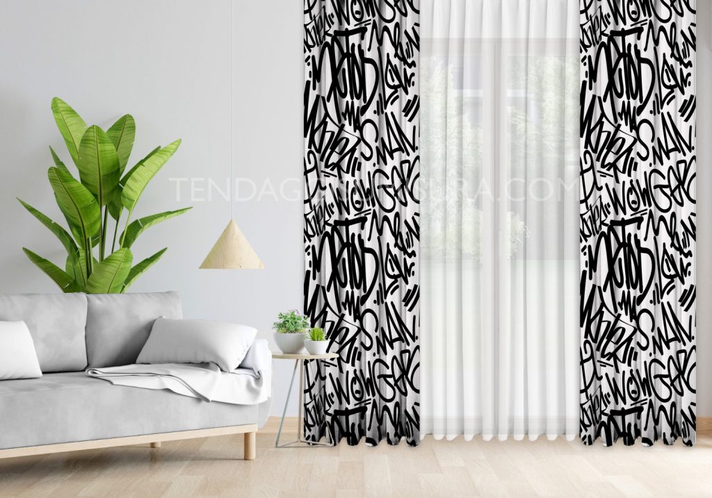 Tenda doppia moderna Astratta bianca e nera - su misura | Tendaggi su ...